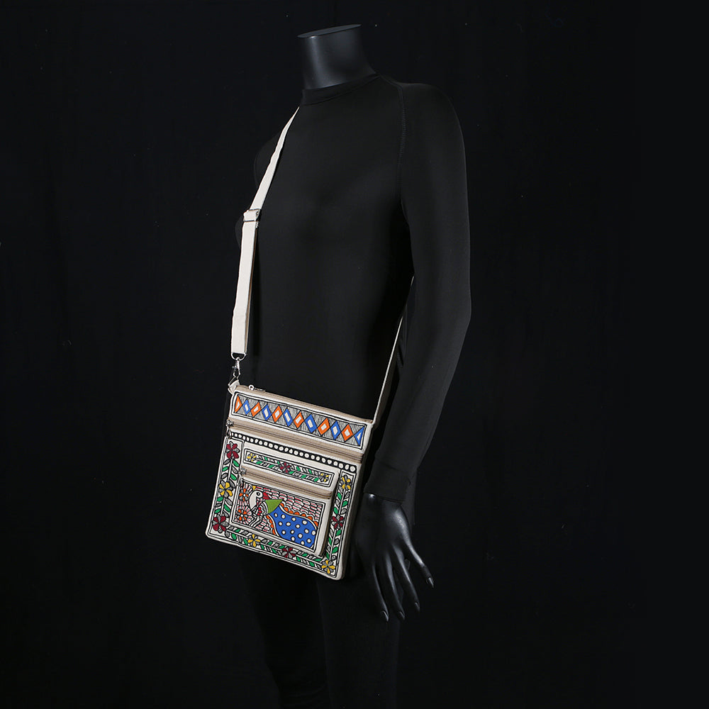 Handpainted Madhubani Ladies Purse / Sling Handbag - Peacock – currypeepal